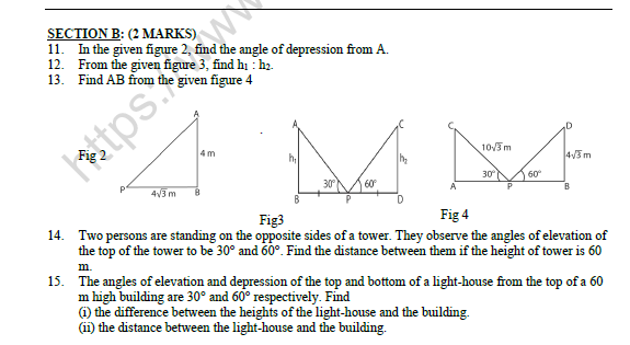 CBSE Class 10 Mathematics Application of Trignometry Worksheet Set C
